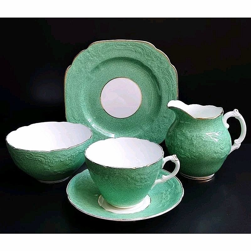 Coalport 🇬🇧 Made in England Sevres Embossed Green Bone China Tea Set ...