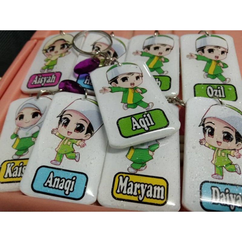 Cenderahati Keychain Custom Nama Tabika Resin Cute Murah PASTI | Shopee ...