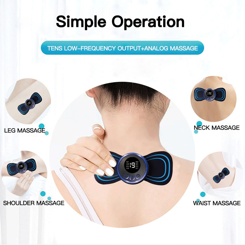 EMS Mini Electric Pulse Neck Massager LCD Display 8 Mode Cervical ...