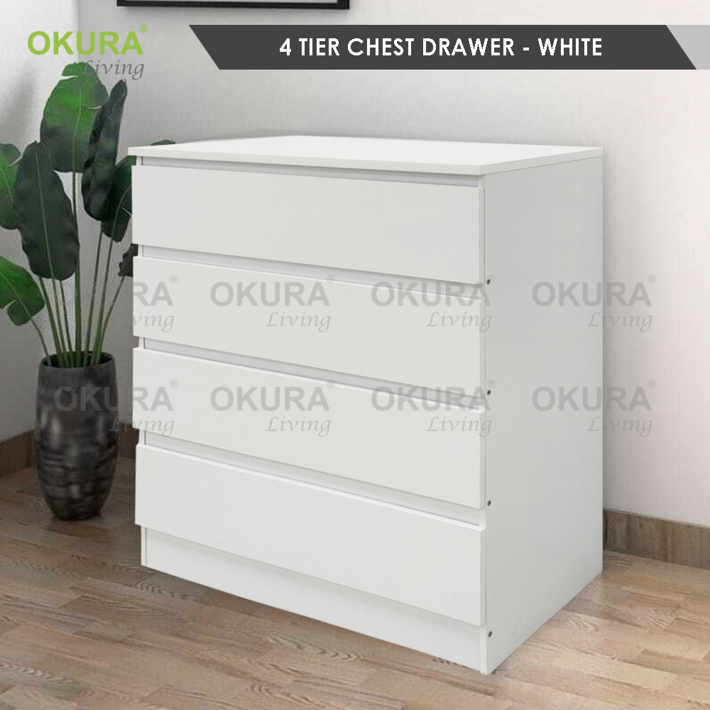 OKURA 4 Tier Chest Drawer/4 Tier Drawer Pintu Almari Kayu/Kabinet ...