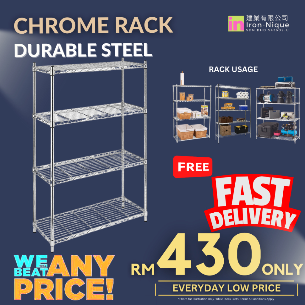 🔥 CHROME RACK 😍 Strong Chrome Structure 4 Level Organizer Rack Space ...