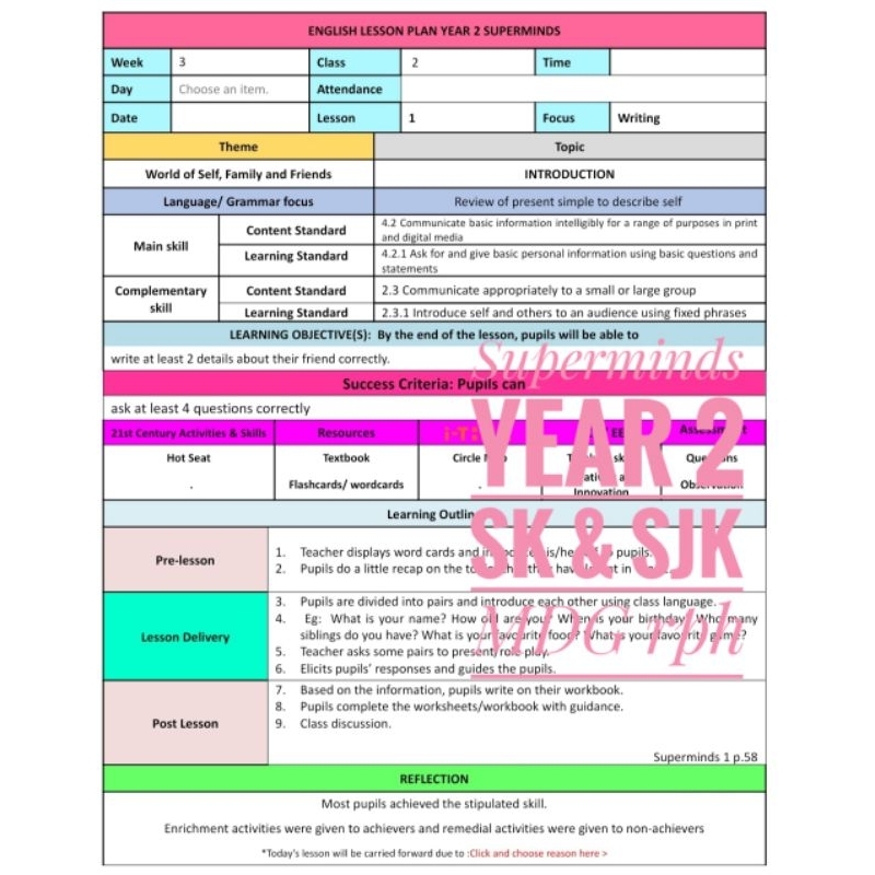 YEAR 2 RPH / LESSON PLAN BAHASA INGGERIS SK & SJK (SOFTCOPY) | Shopee ...