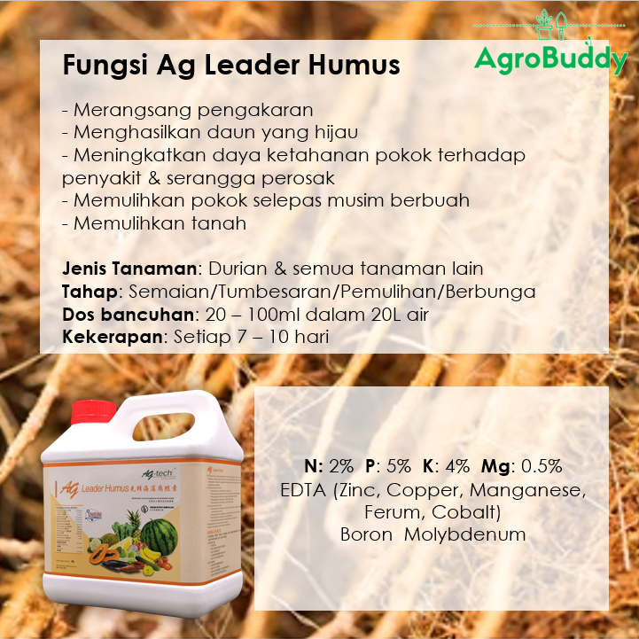4L Ag-Tech Ag Leader 954 469 368 Ca Humus Baja Foliar Baja Pokok Durian ...