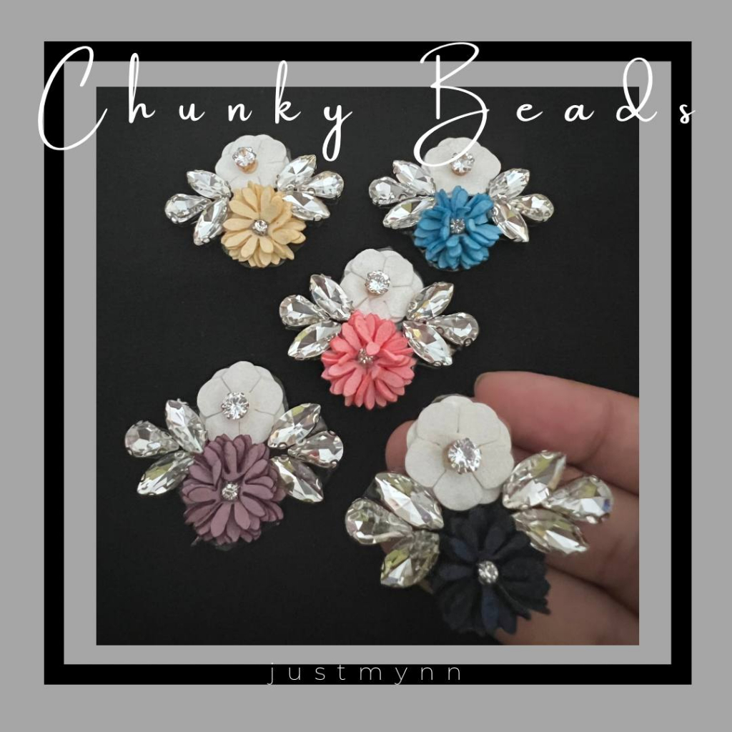 [1pc] IRON ON CRYSTAL PATCH CHUNKY BEADS WITH 3D FLOWERS MANIK TAMPAL ...
