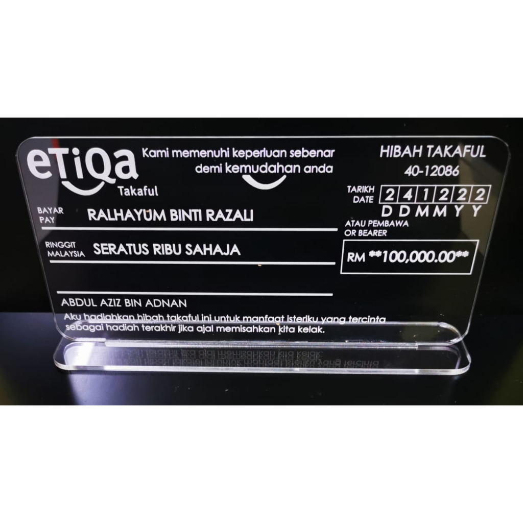 Replika check, mockup cheque, cheque (plate clear tulisan putih ...