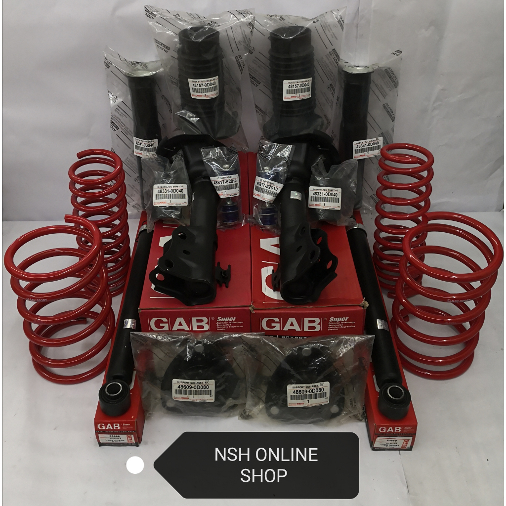 GAB Super Premium Absorber Front & Rear+Sport Spring+Abs Mtg+Link+Cover for Toyota Vios NCP42 ...
