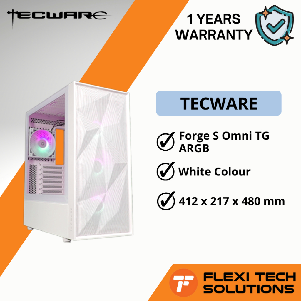 Flexi Tech TECWARE Forge S Omni TG ARGB Black / White ATX Casing PC ...