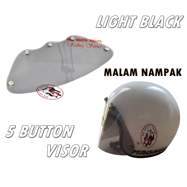 VISOR BOB HEATH 5 BUTTON BUTANG TINTED SMOKE CHROME HELMET TOPI HEAD ...