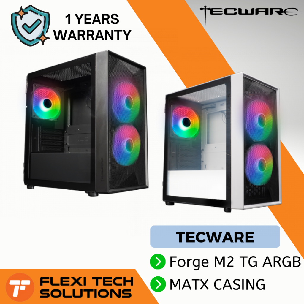 Flexi Tech TECWARE Forge M2 TG ARGB MATX Gaming Casing Black / White PC ...