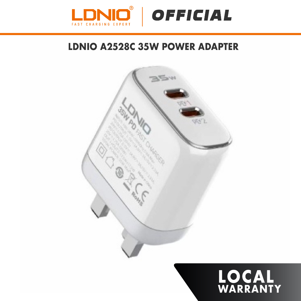 LDNIO 35W Super Fast Charge A2528C Portable Dual USB-C Fast PD Charger ...