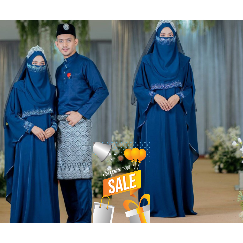 BAJU DRESS | BAJU JUBAH Bridal Set Ratu Arab In NAVY BLUE | Full set 9 ...