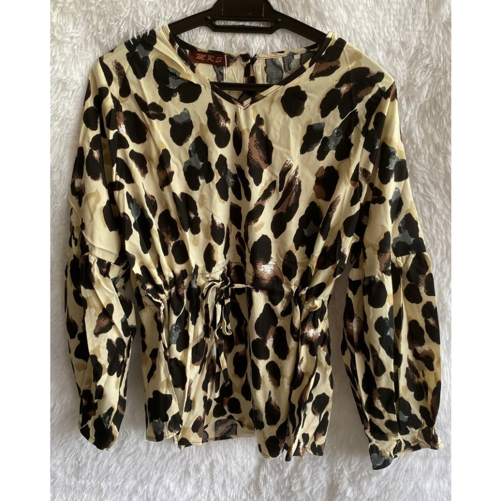 Baju Blaus Perempuan Wanita Corak Leopard Free Size Women Muslimah ...