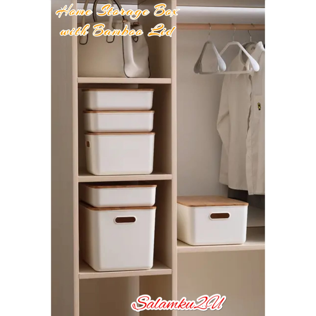 Japanese Home Storage Box with Bamboo Lid Minimalist White Storage Box ...