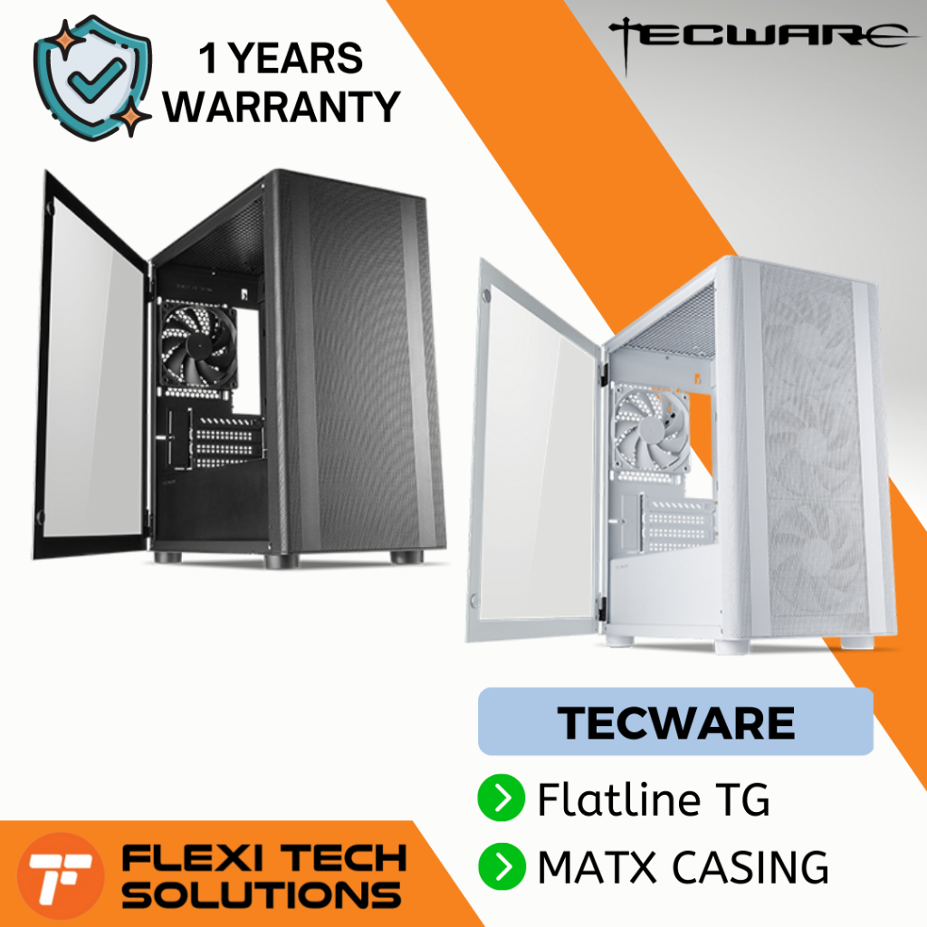 Flexi Tech TECWARE Flatline TG MATX Case PC Desktop Casing Black ...