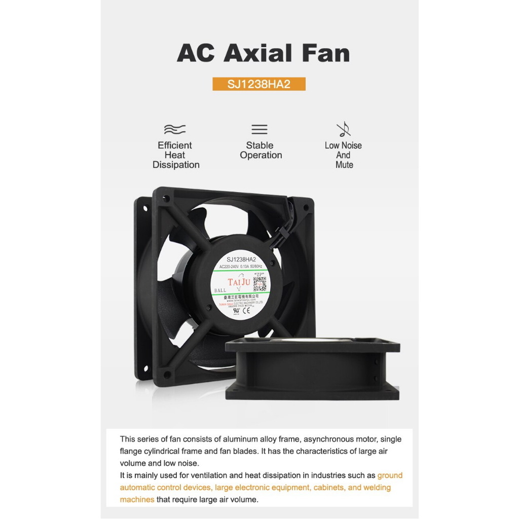 TAIWAN TAIJU SJ1238HA2 AC220-240v Axial Fan 120×120×38mm 220v 0.13a COOLING FAN HEATSINK FAN ...
