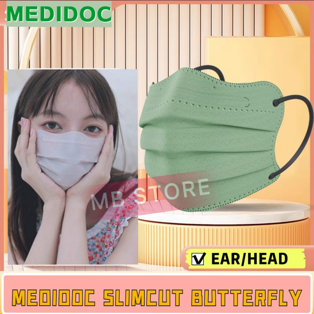 MEDIDOC NEW SLIM-CUT BUTTERFLY MASK 4 PLY [ EARLOOP & HEADLOOP ] BUTTERFLY Mask Hijab & EARLOOP ...