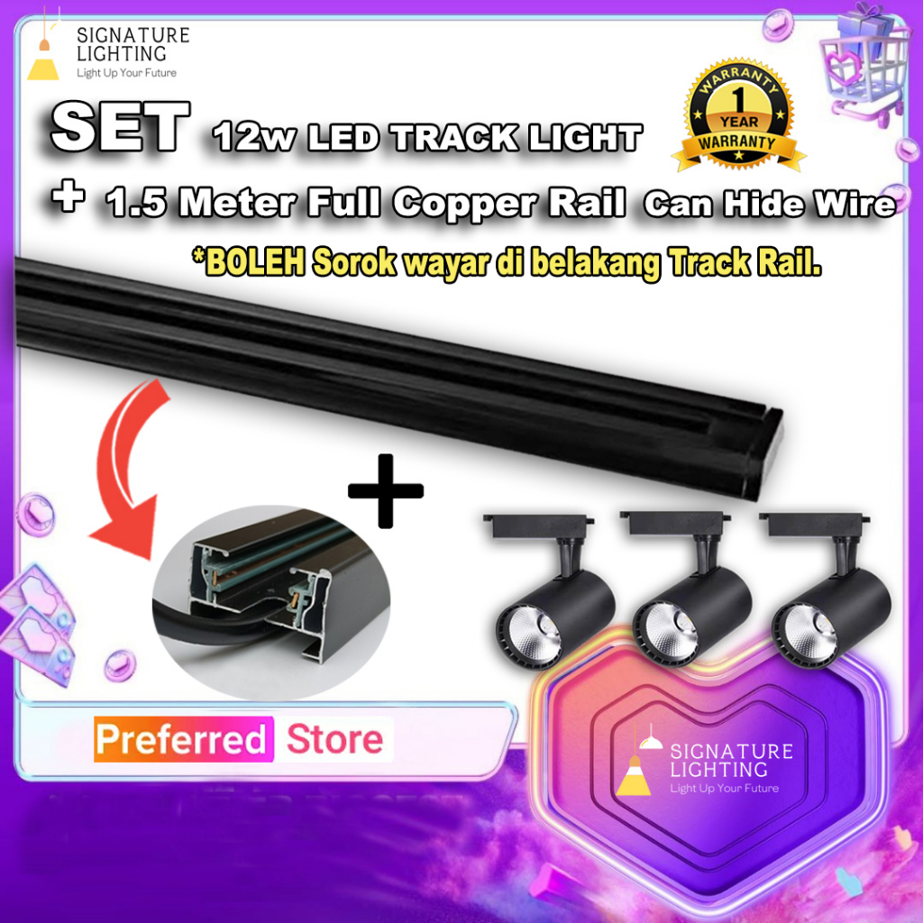 [ SET ]Led Track light Set With 1.5 Meter Rail Track Full Copper ...