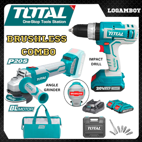 TOTAL Cordless Impact Drill Angle Grinder BRUSHLESS Control Speed 20V ...