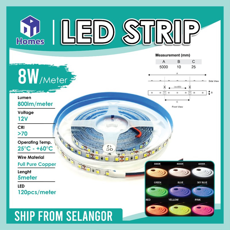 5Meter 12v LED STRIP LIGHT 2835 LED Belt 120LED/METER- COOL WHITE ...