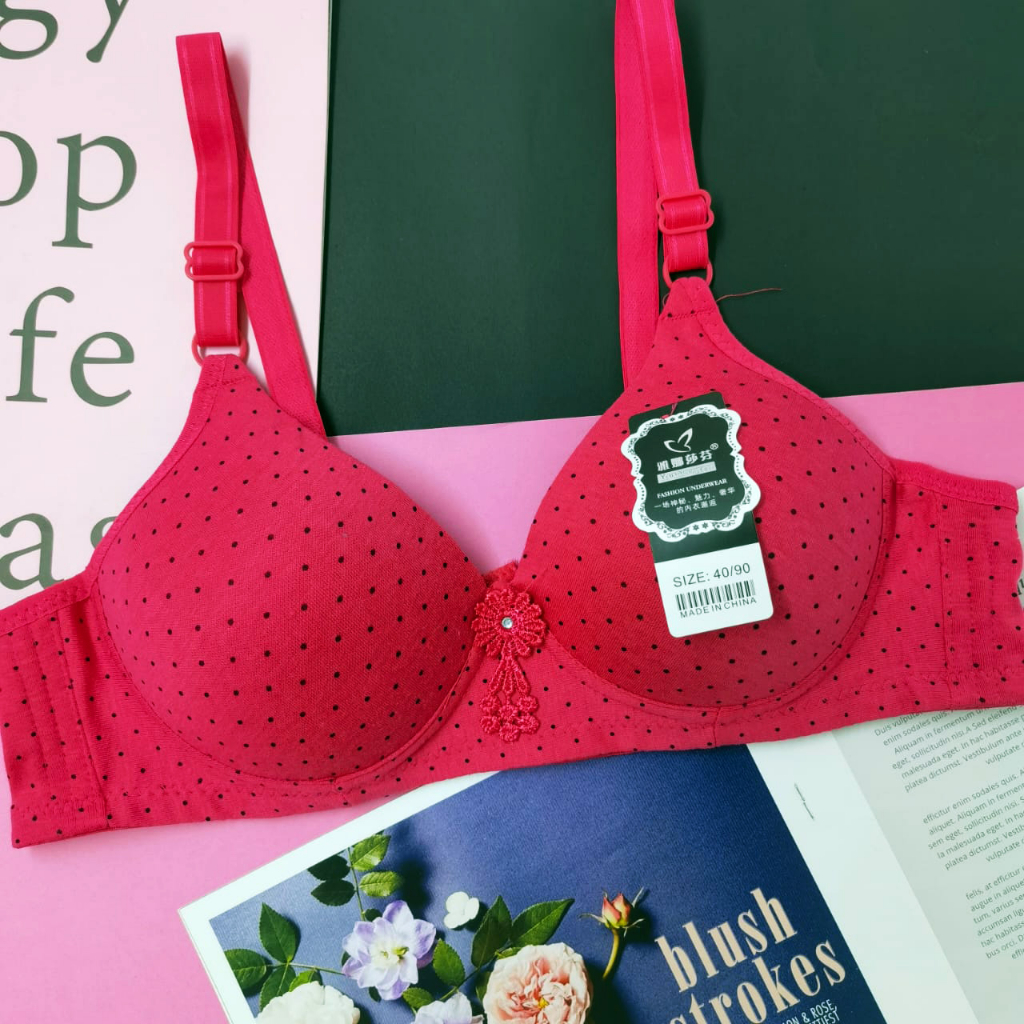 mybra Women Bra Wireless 34-42B Polka Dot Cotton Bra Baju Dalam Wanita 内衣無鋼圈 coli wanita ...