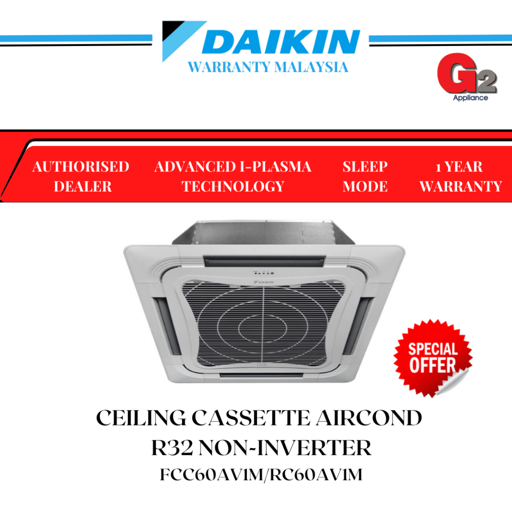DAIKIN 2.5HP NON INVERTER CEILING CASSETTE AIR COND R32 FCC60A/RC-60B-3CK | Shopee Malaysia
