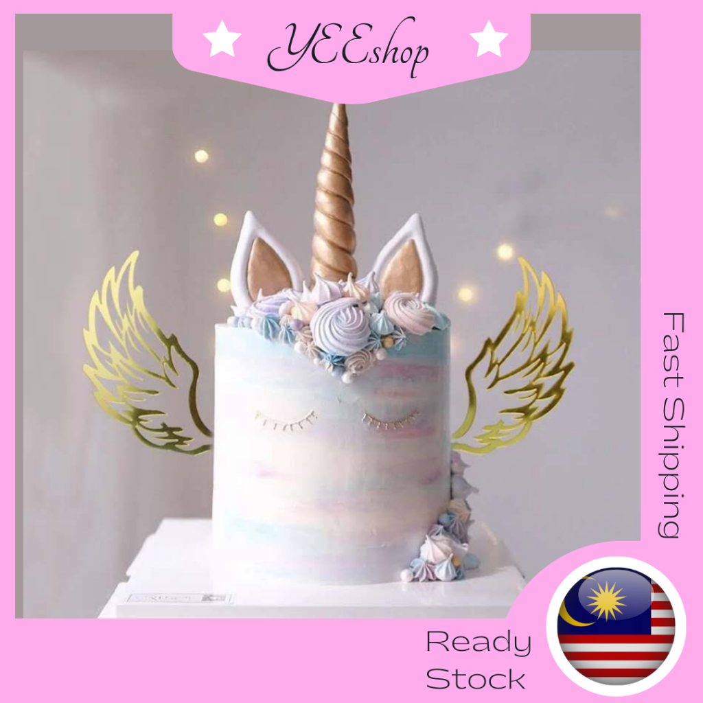 | Cake Decoration | Unicorn Horn Ear Clay Figurine Wings Acrylic ...