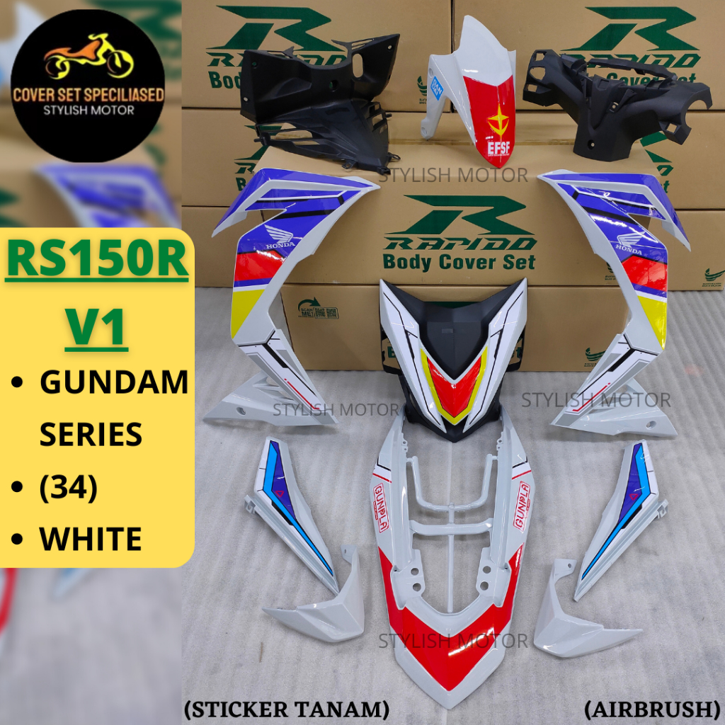 (STICKER TANAM/AIRBRUSH) RAPIDO COVER SET HONDA RS150 RS150R V1/V2/V3 GUNDAM SERIES (34) WHITE ...