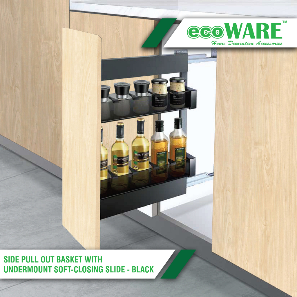 ecoWARE Side Pull Out Basket With Undermount Soft Closing Slide - Black ...