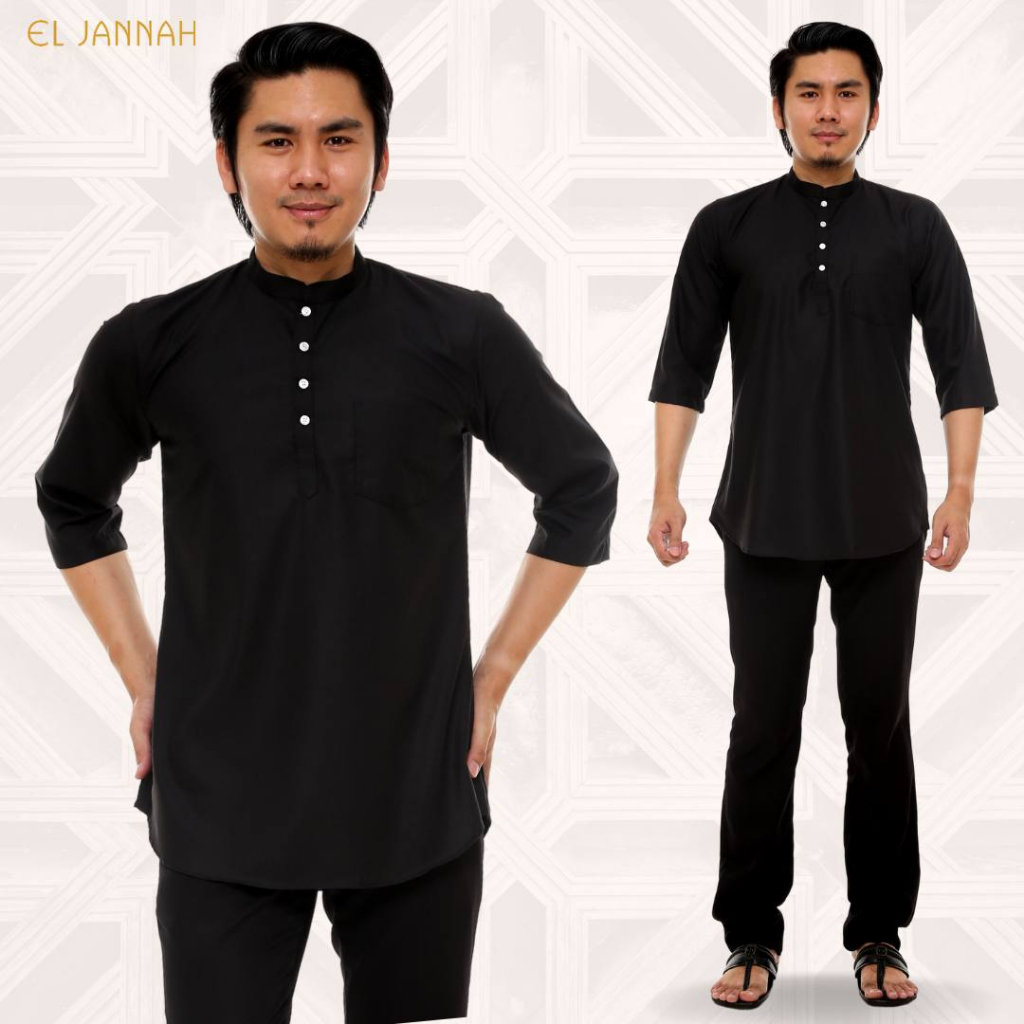 Kurta Isaac Men Black Kurta Lelaki Dewasa Plus Size 3 Suku Kurta ...