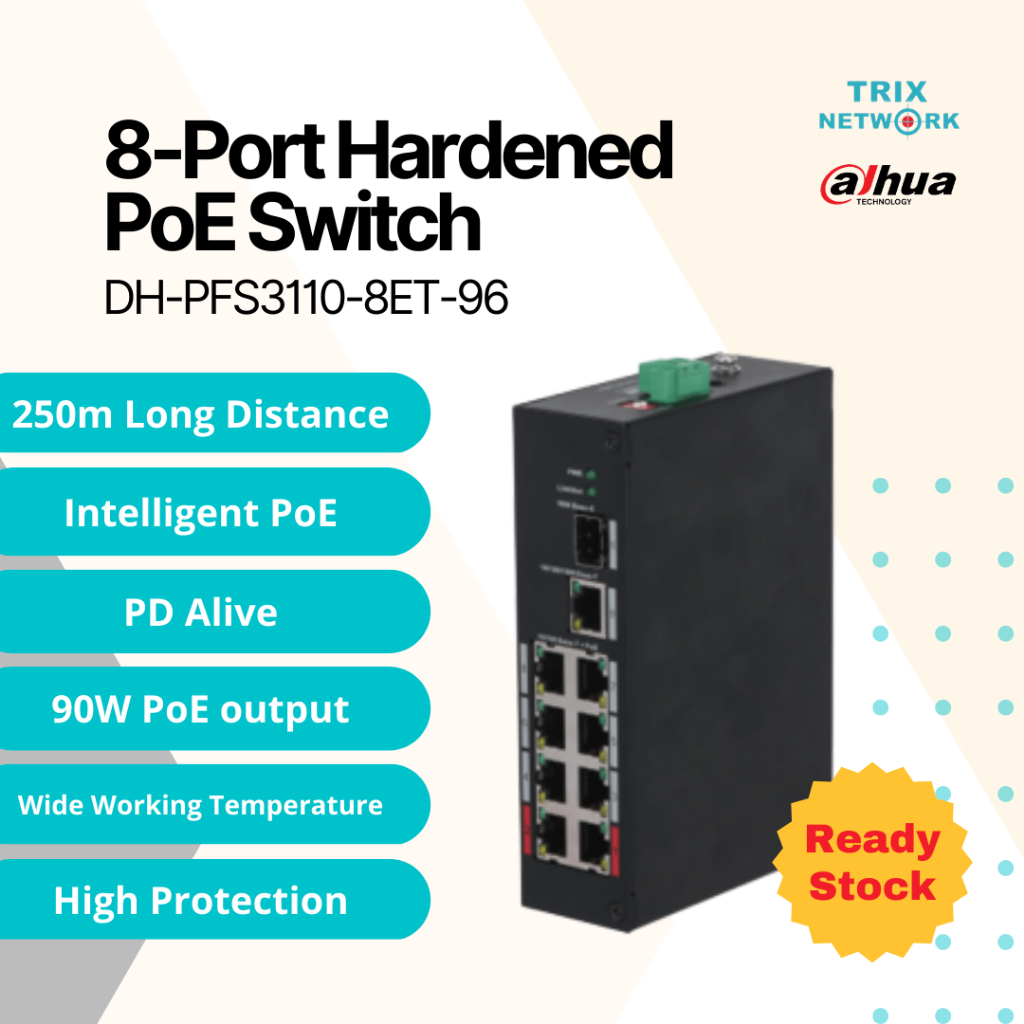 DAHUA PFS3110-8ET-96 Network 8 Port 10/100Mbps PoE With 96W Layer Two ...