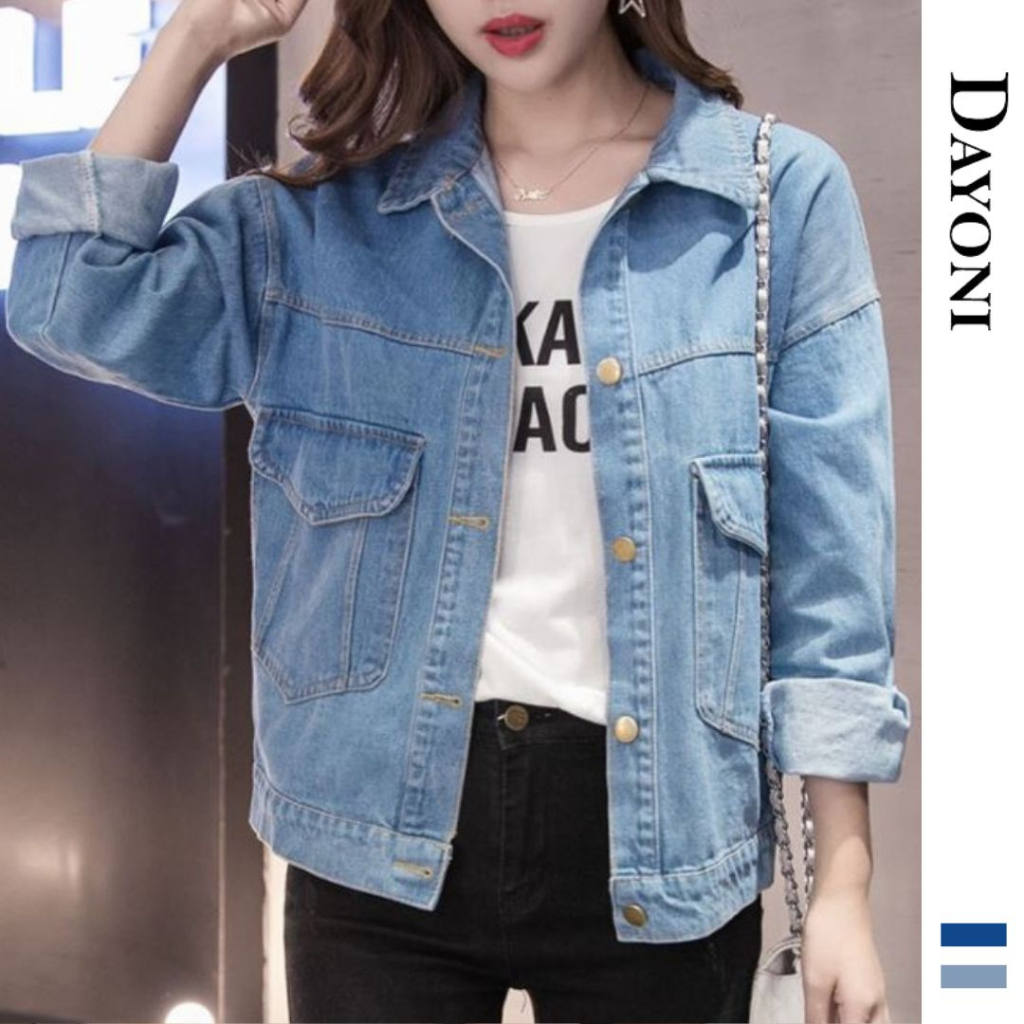 ☀️【Ready Stock】Korean Women Solid Color Denim Jacket Outerwear Coats ...