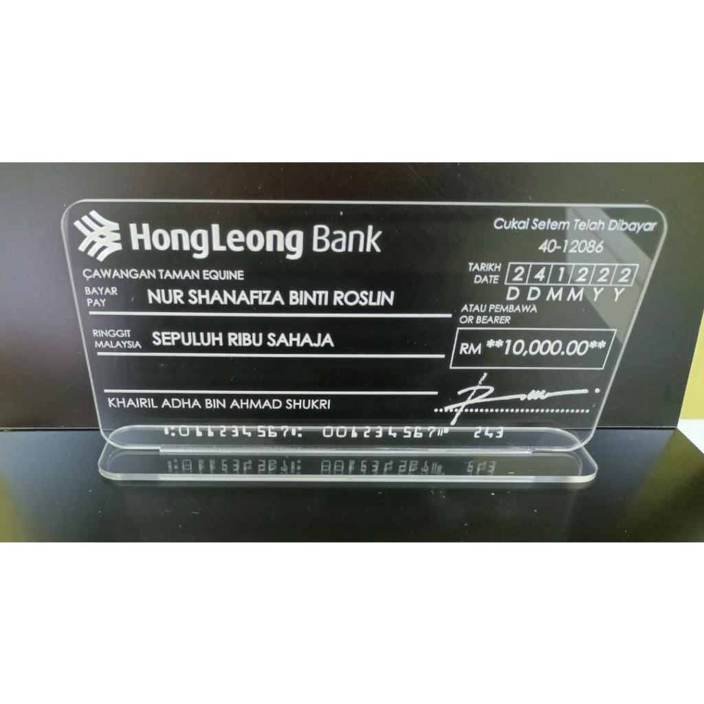 Replika check, mockup cheque, cheque (plate clear tulisan putih ...