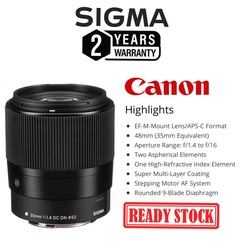 Sigma 30mm F/1.4 canon M Mount EFM mount lens APS-C original 2 years ...