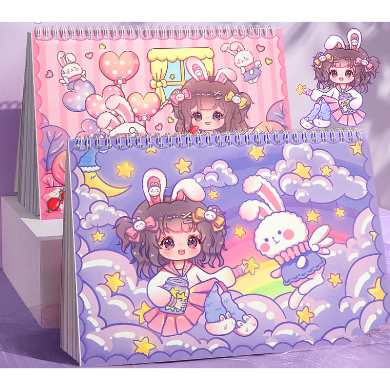 Litsuson Folded-ear Girl Cute Cartoon Sticker Organizer Album ...