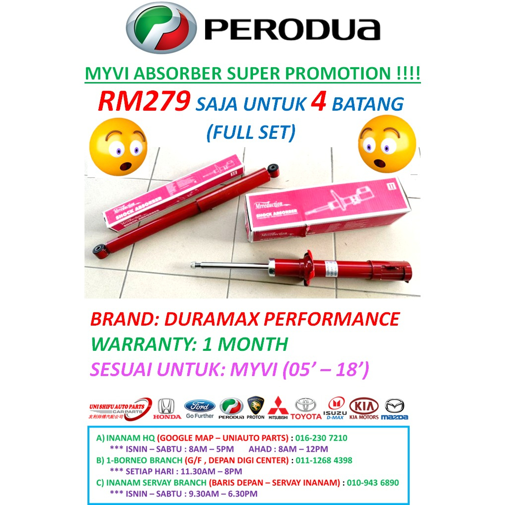 PERODUA MYVI 05' - 18' DURAMAX PERFORMMANCE FRONT / REAR SHOCK ABSORBER ...