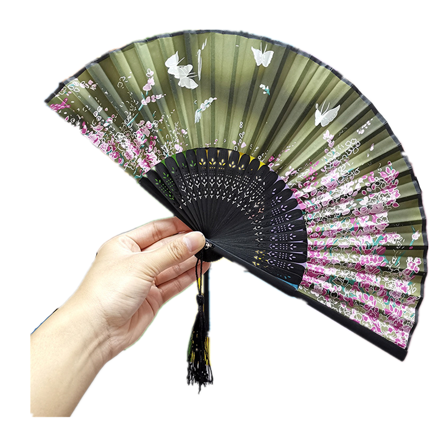 Elegant Floral Black Bamboo Hand Fan Kipas Tangan Lipat Buluh Corak ...