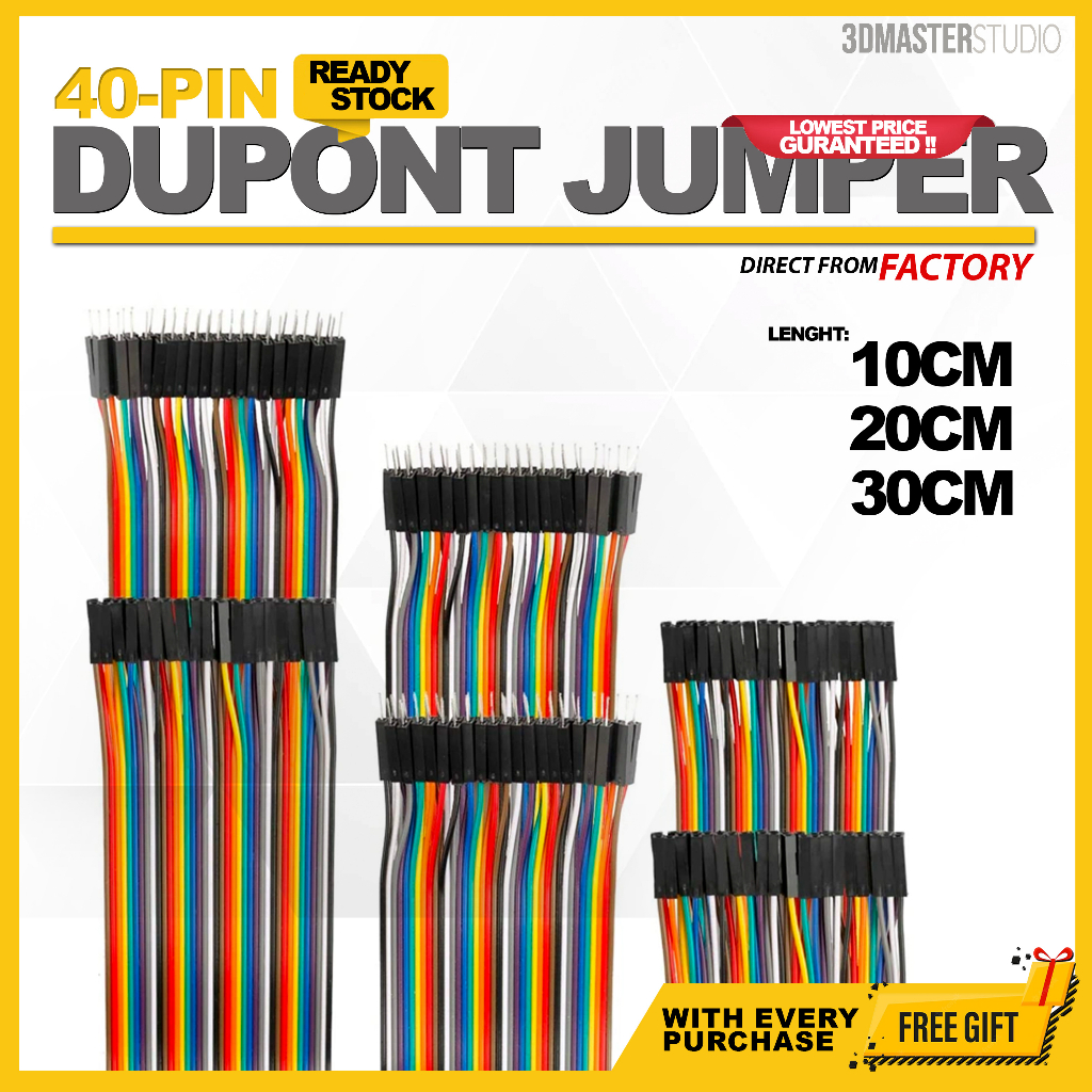 40pcs Dupont Jumper Wire DIY Experiment Breadboard Rainbow Cable 40Pin ...