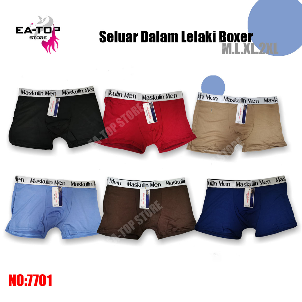 Underwear Plain Color Boxer Cotton (SELUAR DALAM Boxer LELAKI) Size M ...