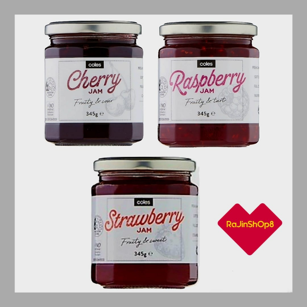 COLES – Premium Jam & Spread Strawberry, Raspberry, Cherry, 345g ...