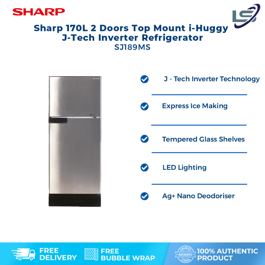 SHARP 170L 2 Door Top Mount J-Tech Inverter Refrigerator SJ189MS | Ag+ ...