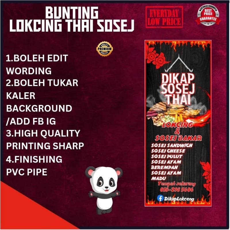 bunting banner lokcing Thai sosej otak otak 2*5 kaki custom design ...