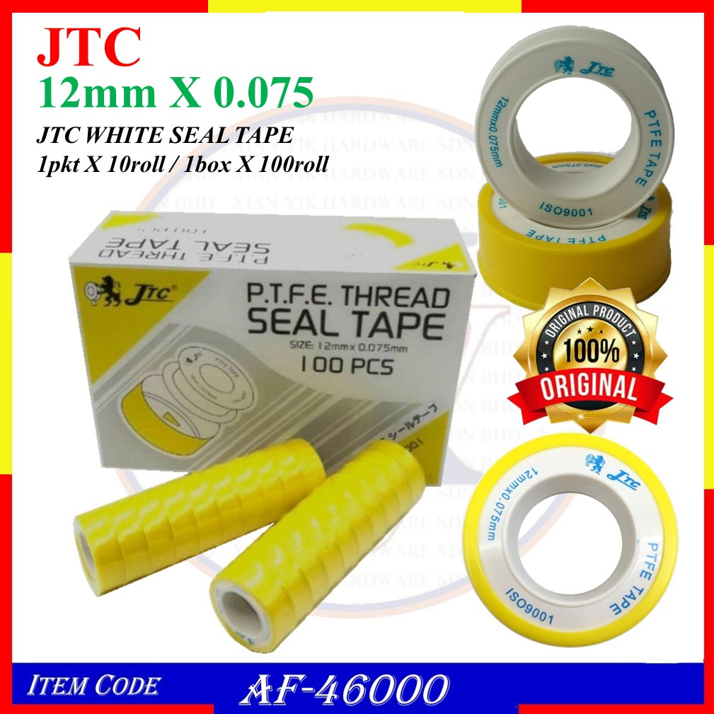 JTC PTFE SEAL TAPE, PIPE WHITE TAPE, 12MM X 0.075 [100% ORIGINAL] AF-46000 (1pkt/10roll ...