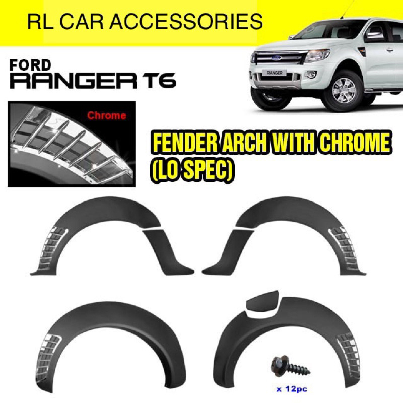 Ford ranger T6 T8 fender arch flare cover chrome lip 2013 2014 2015 ...