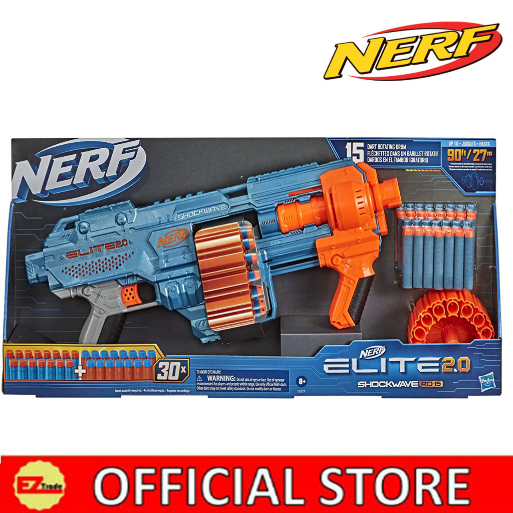 Nerf Elite 2.0 Shockwave RD-15 Dart Blaster, 30 Nerf Elite Darts, 15 ...