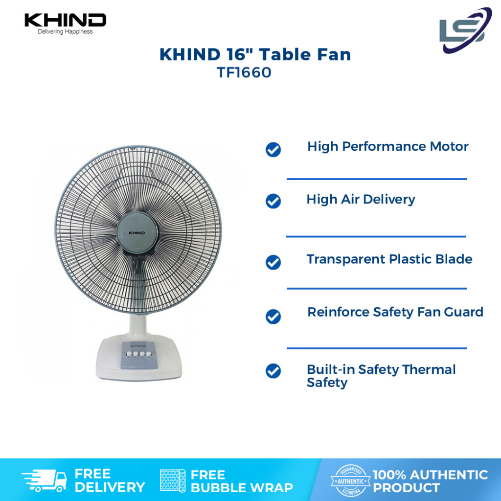 KHIND 16" Table Fan TF166 | 5 Star Energy Saving | Built-in Safety ...