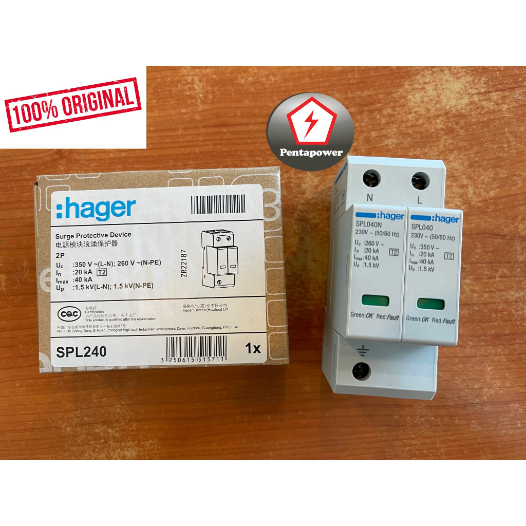 HAGER SPL240 SPD 2P 40KA T2 TNS/TT SURGE ARRESTER PROTECTOR | Shopee Malaysia