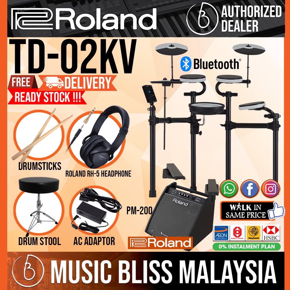 Roland TD-02KV V-Drums Electronic Drum Set with Headphone, Drum Throne and Drumsticks (TD02KV ...