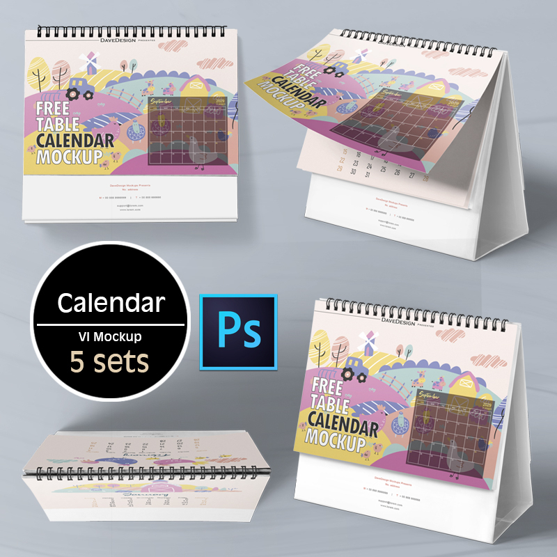 VI Mockup Design Template Bundle Pack / Table Calendar / PSD ~ VI008 ...