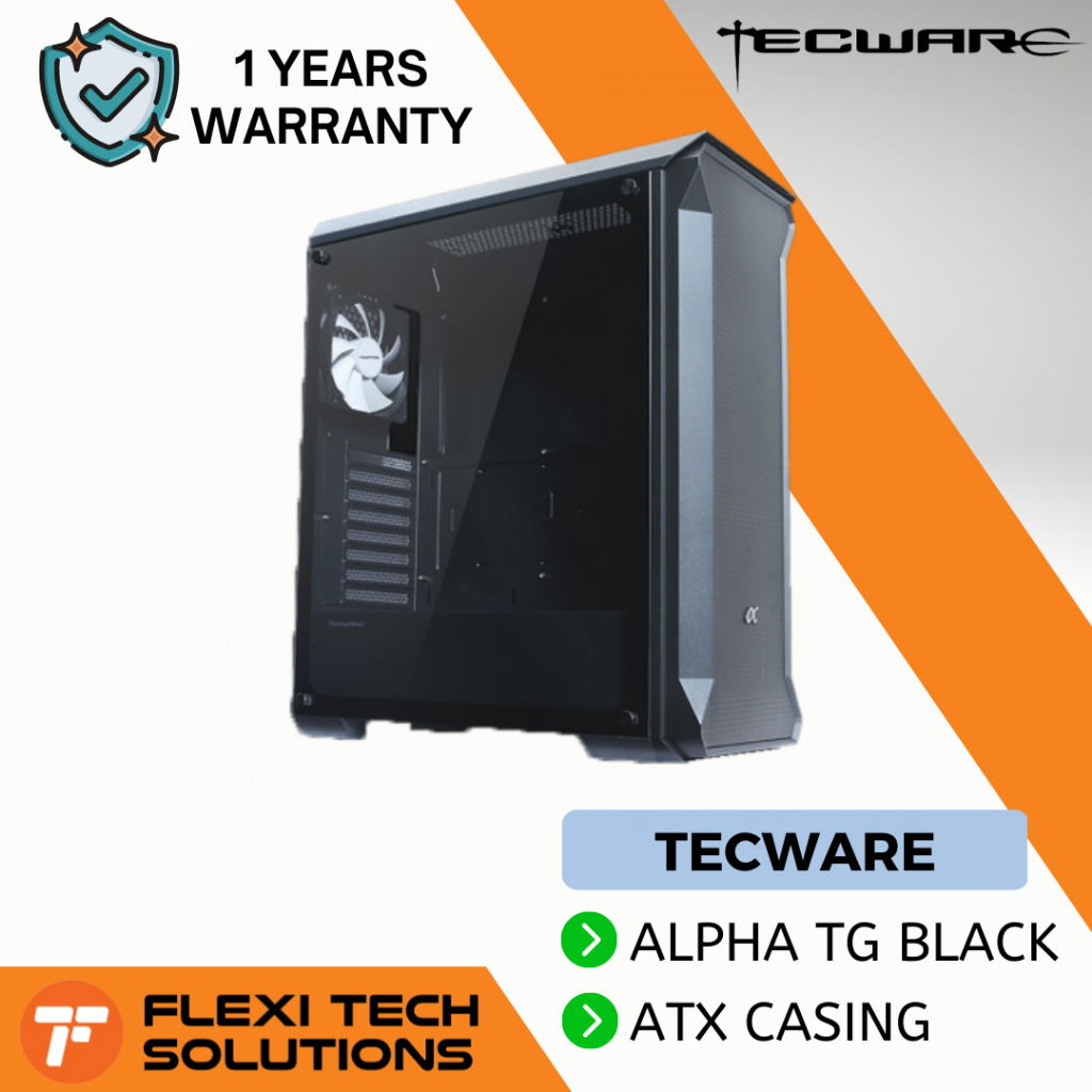 Flexi Tech TECWARE ALPHA TG Black ATX Gaming Casing PC Desktop Casing ...