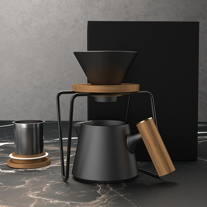 DHPO Ceramic V60 Filter Dripper With Wood Stand Pourever Coffee Set ...